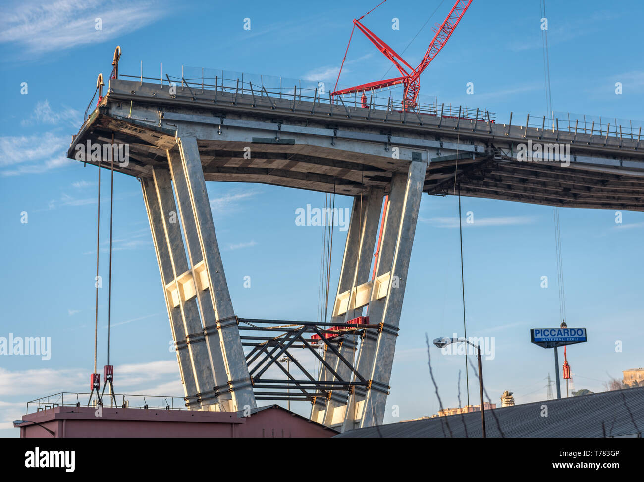 Genoa, Genova, Italy: Demolition work, dismantling works to disassemble ...