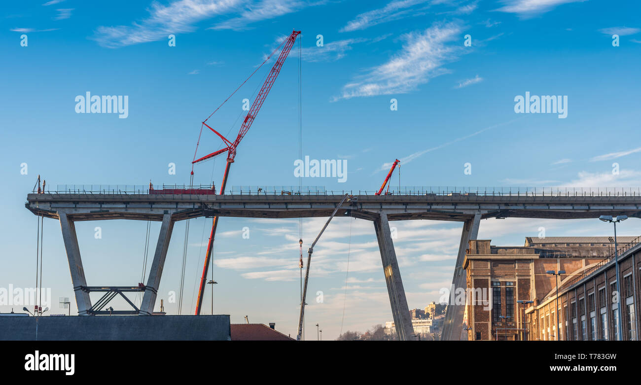 Genoa, Genova, Italy: Demolition work, dismantling works to disassemble ...