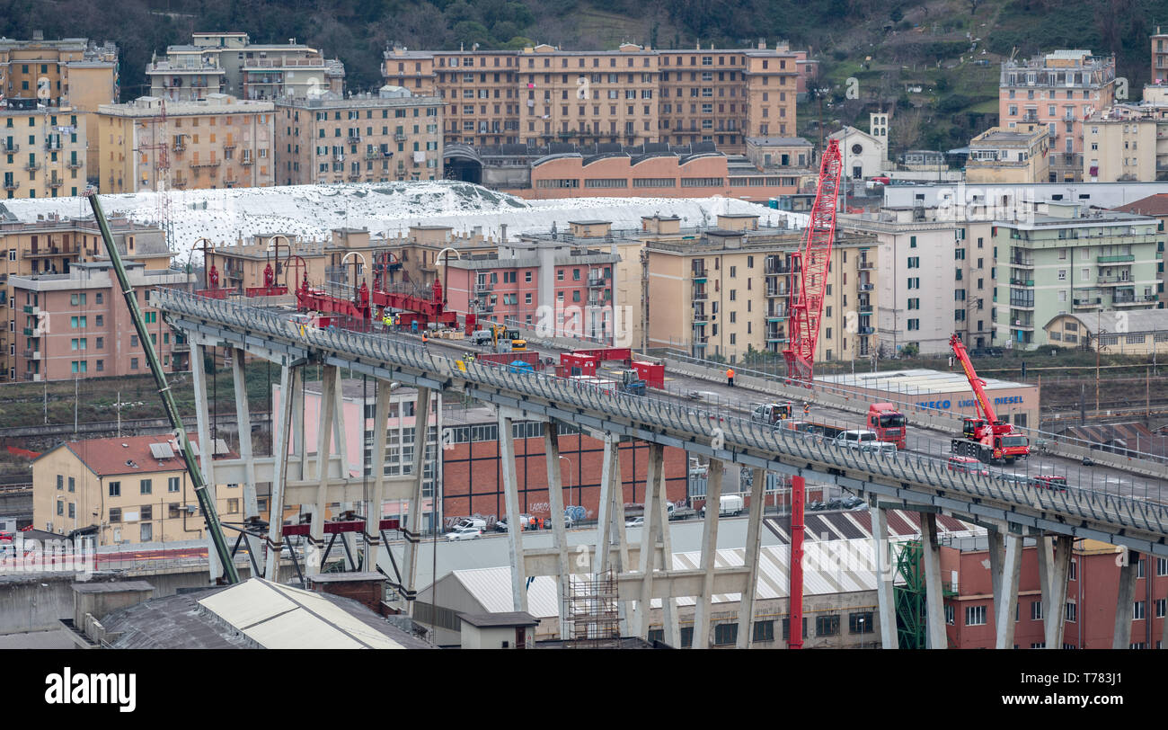 Genoa, Genova, Italy: Demolition work, dismantling works to disassemble ...
