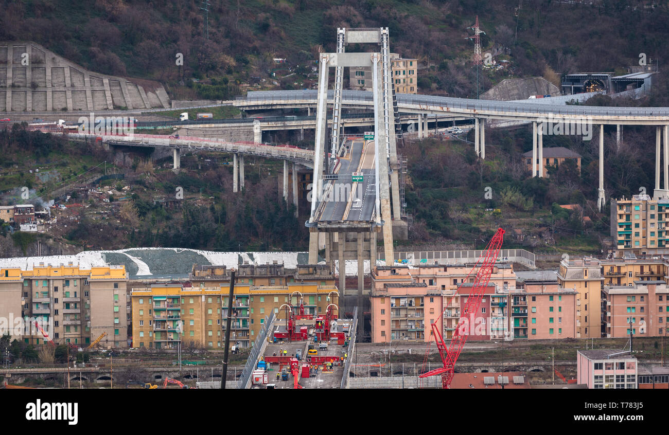 Genoa, Genova, Italy: Demolition work, dismantling works to disassemble ...