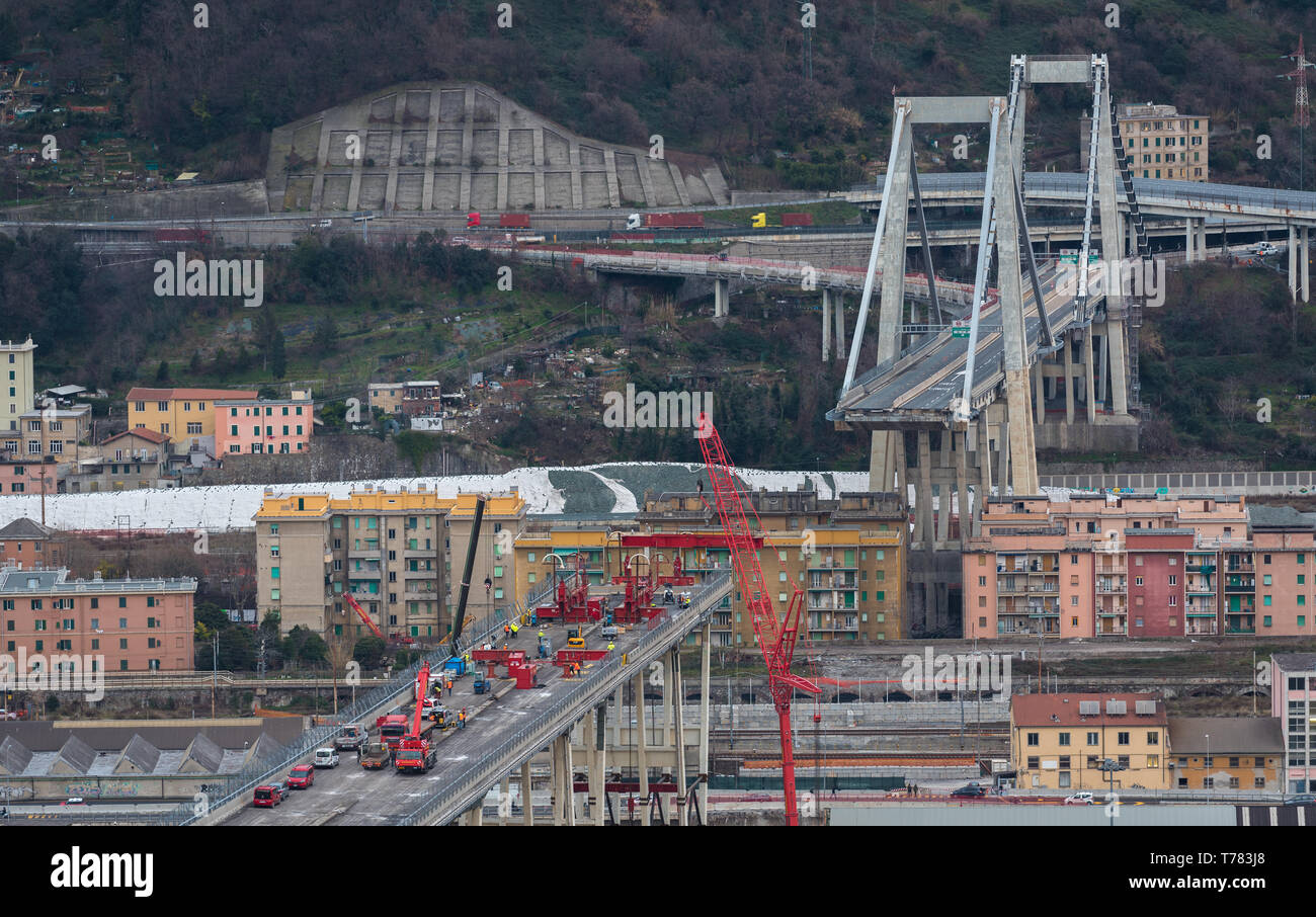 Genoa, Genova, Italy: Demolition work, dismantling works to disassemble ...