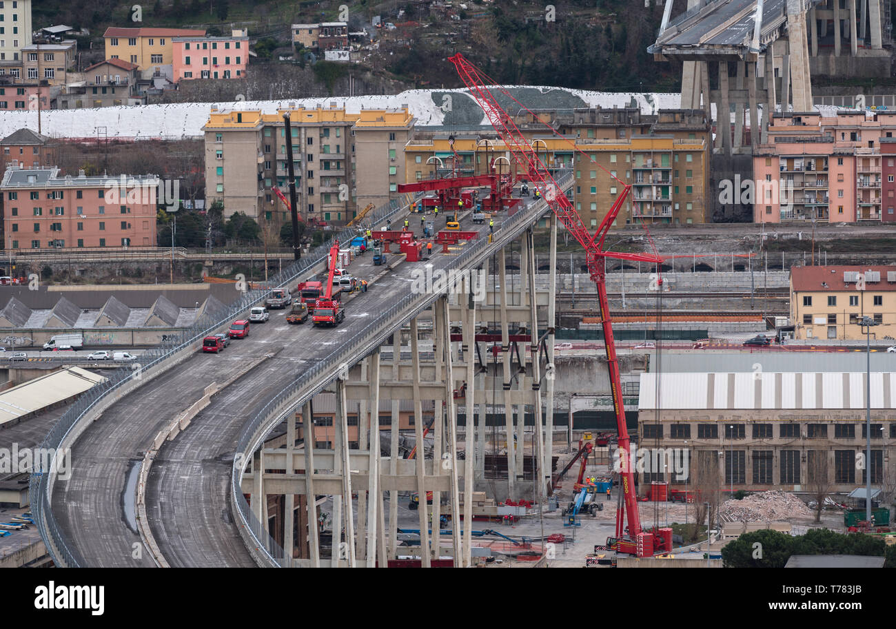Genoa, Genova, Italy: Demolition work, dismantling works to disassemble ...