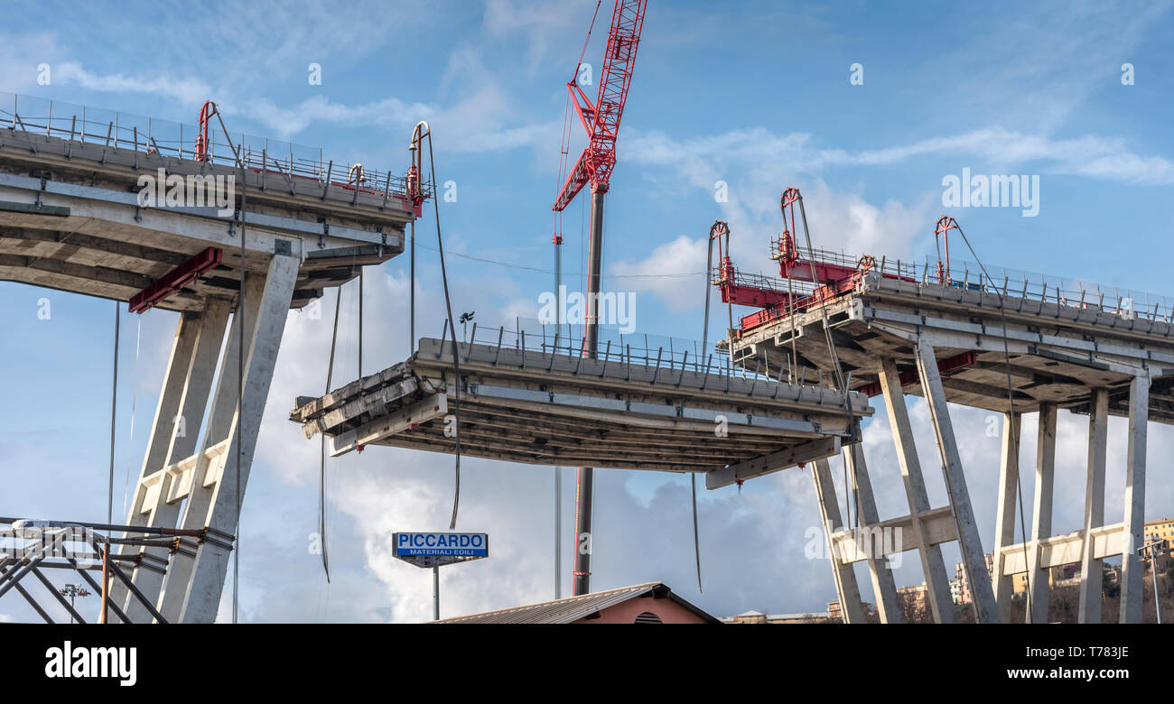 Genoa, Genova, Italy: Demolition work, dismantling works to disassemble ...