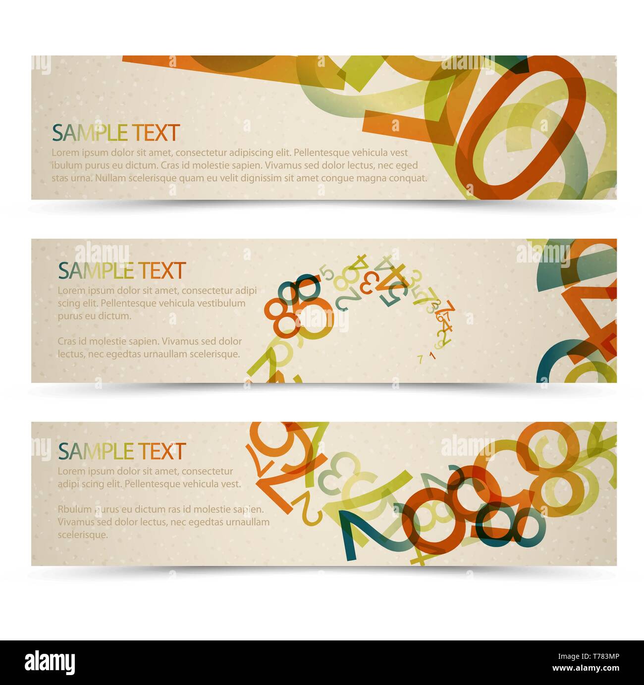 Set of retro horizontal banners - with numbers and sample text Stock ...