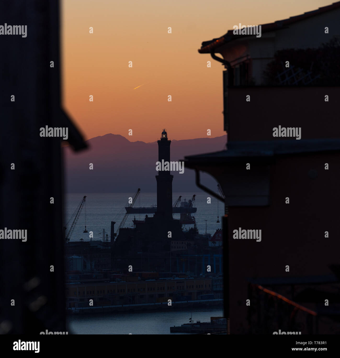 Silhouette of Lanterna (lighthouse), Genoa's (Genova) symbol of the ...