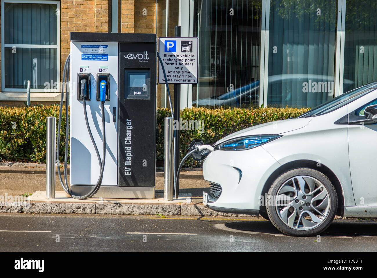 Electric car plugged into Evolt charge point in Cambridge, England, UK ...