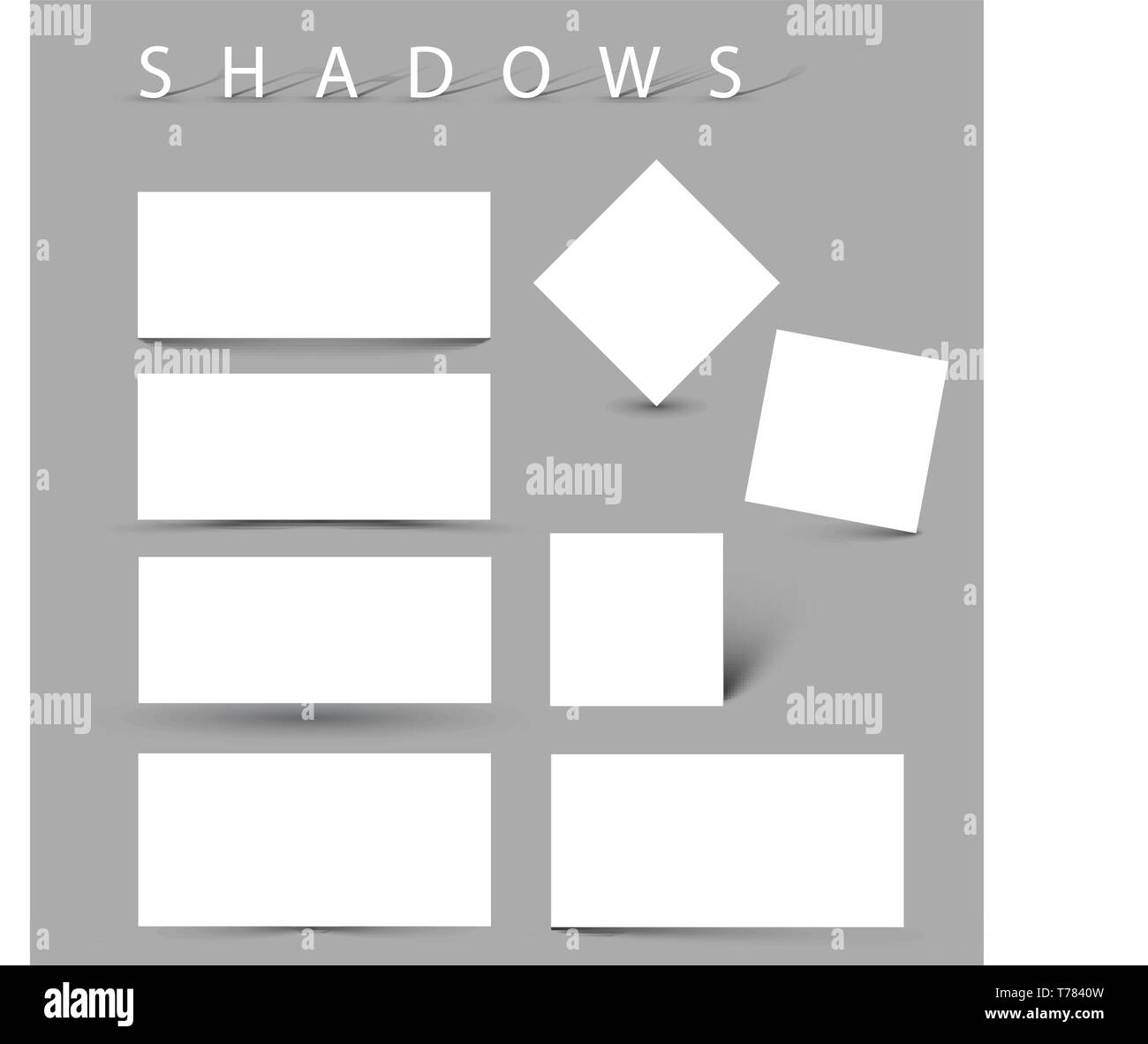 Set of vector shadow effects - white cards with realistic shadows Stock ...