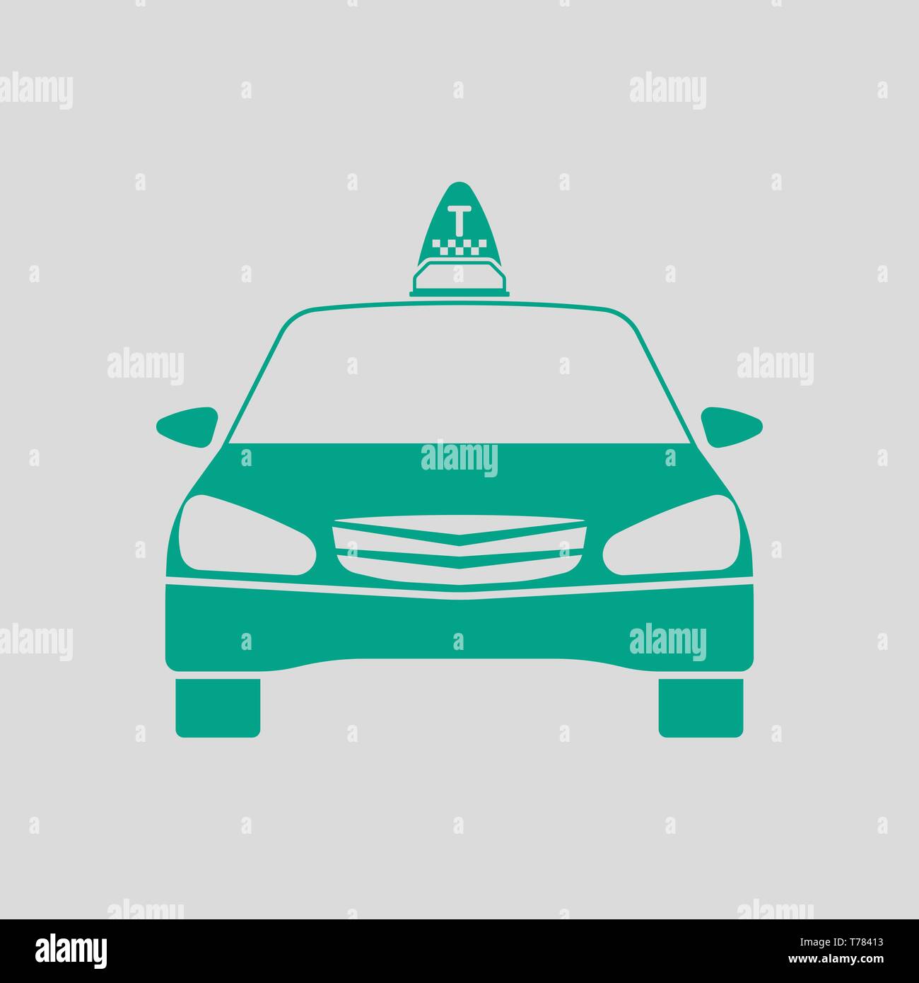 Taxi Icon Front View. Green on Gray Background. Vector Illustration ...