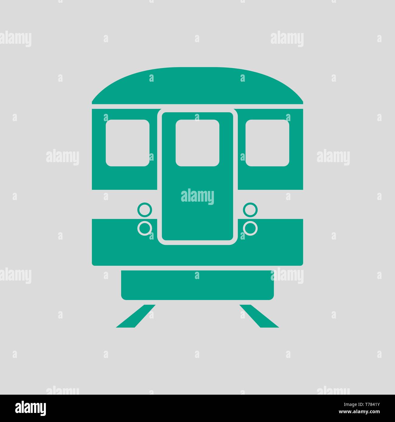 Subway Train Icon Front View. Green on Gray Background. Vector ...