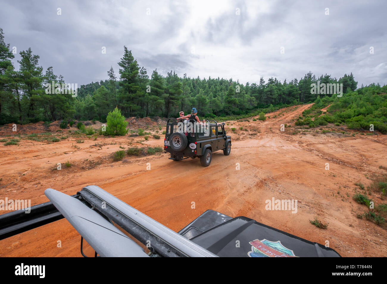 Sithonia, Chalkidiki, Greece - June 27, 2014: Offroad car Land Rover ...