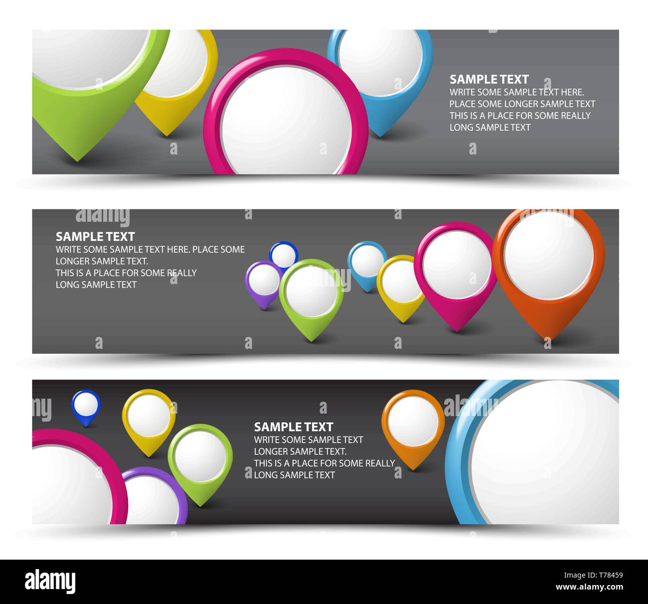 Set of map locator horizontal dark banners Stock Vector Image & Art - Alamy