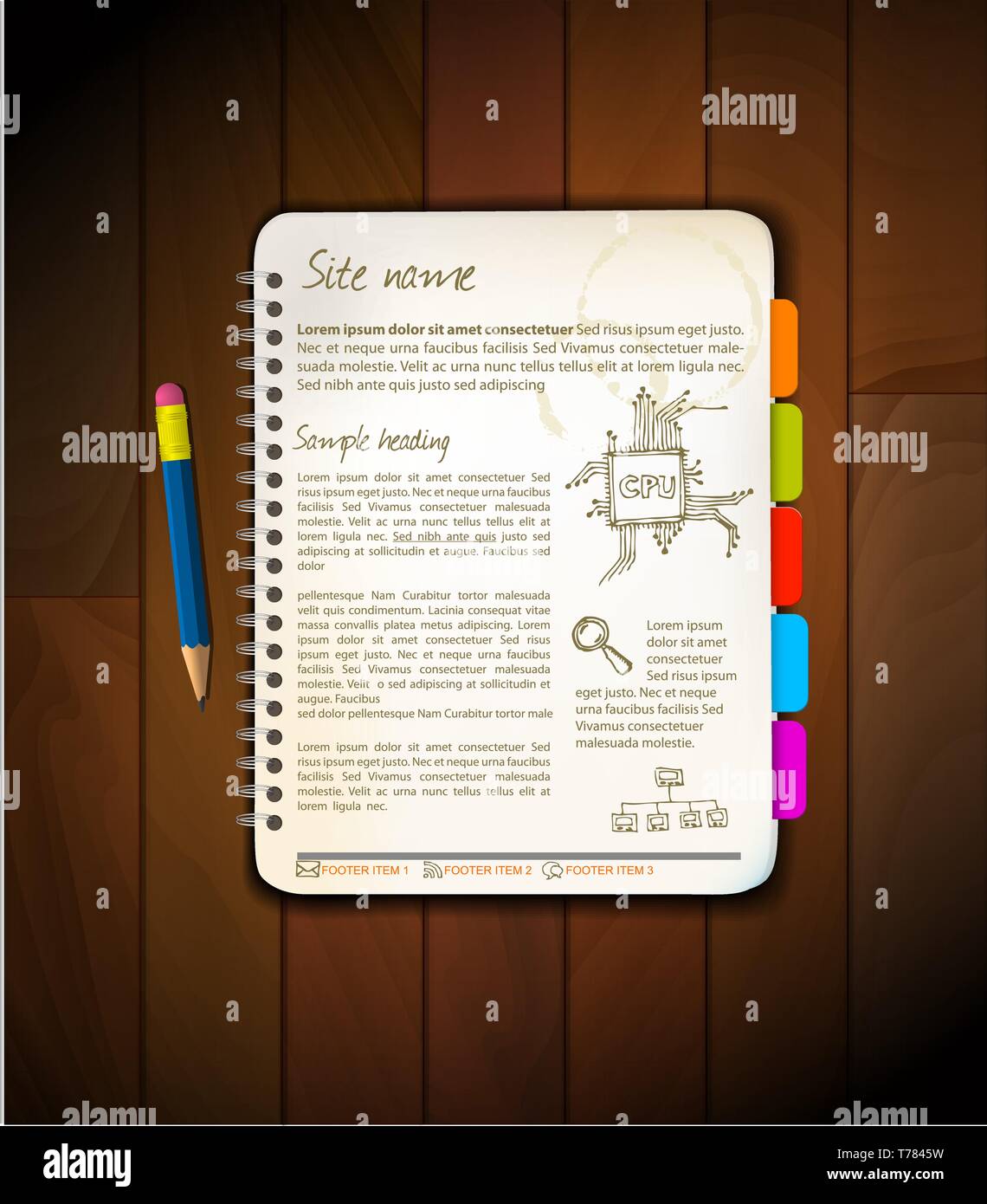 Vector Web site template - Open notepad with colorful bookmarks Stock ...