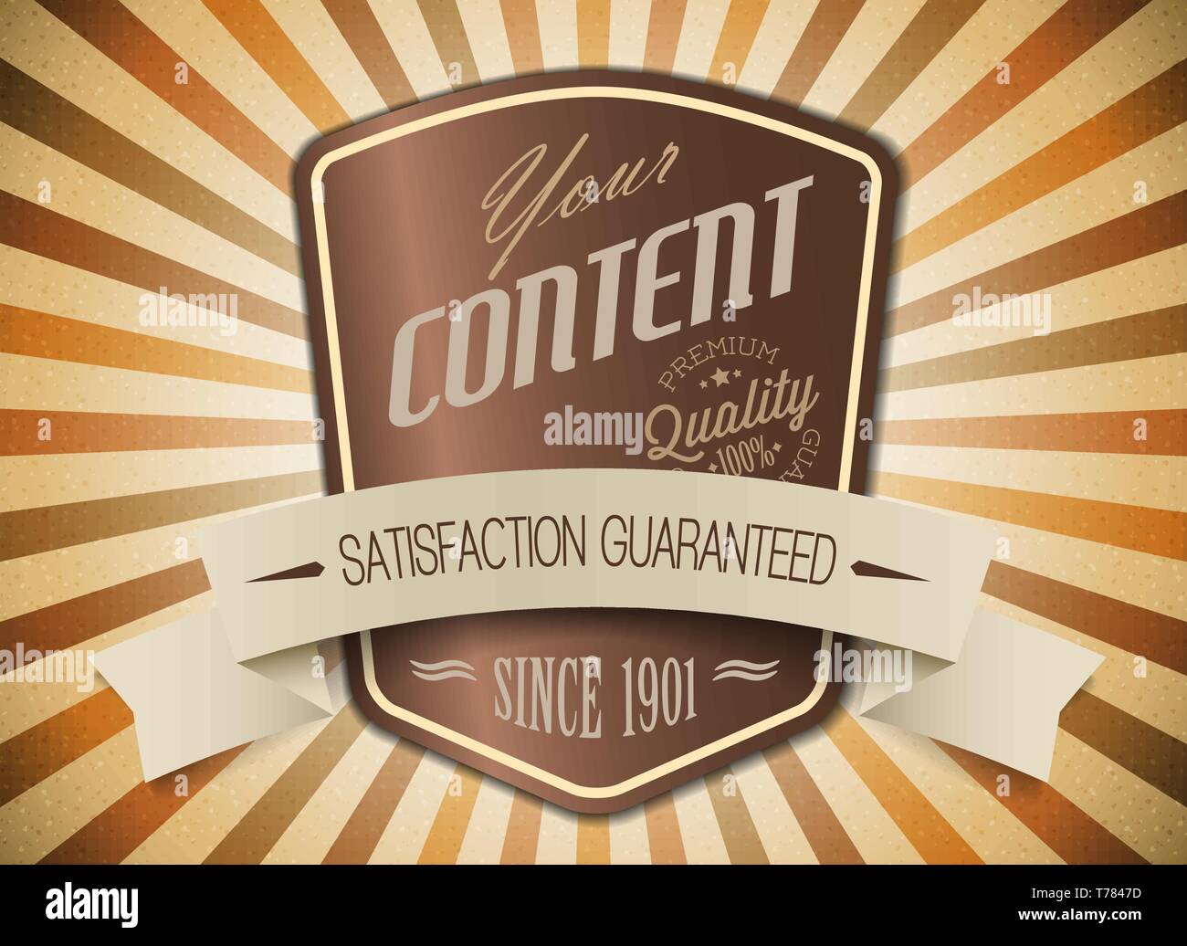Old brown vector round retro vintage label on sunrays background Stock ...