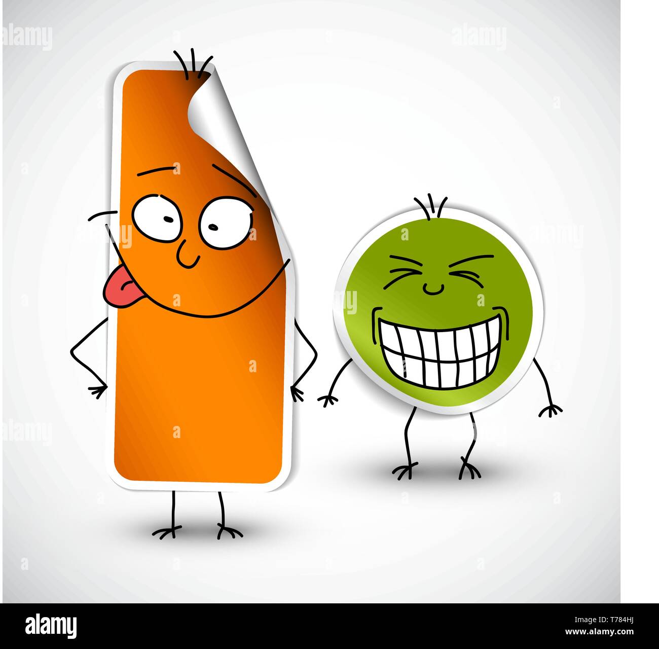 Vector funny stickers with smiling face green and orange Stock Vector ...