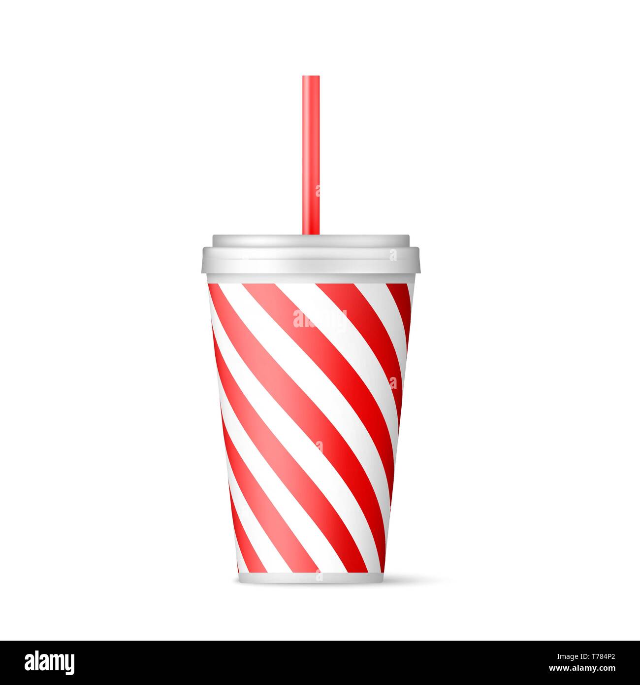 Realistic red striped paper cup for soda with straw. vector ...