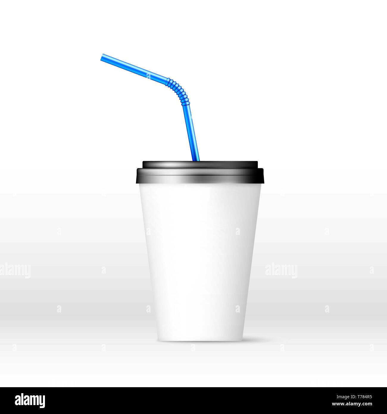 Drink paper cup with blue straw on white background. Vector ...