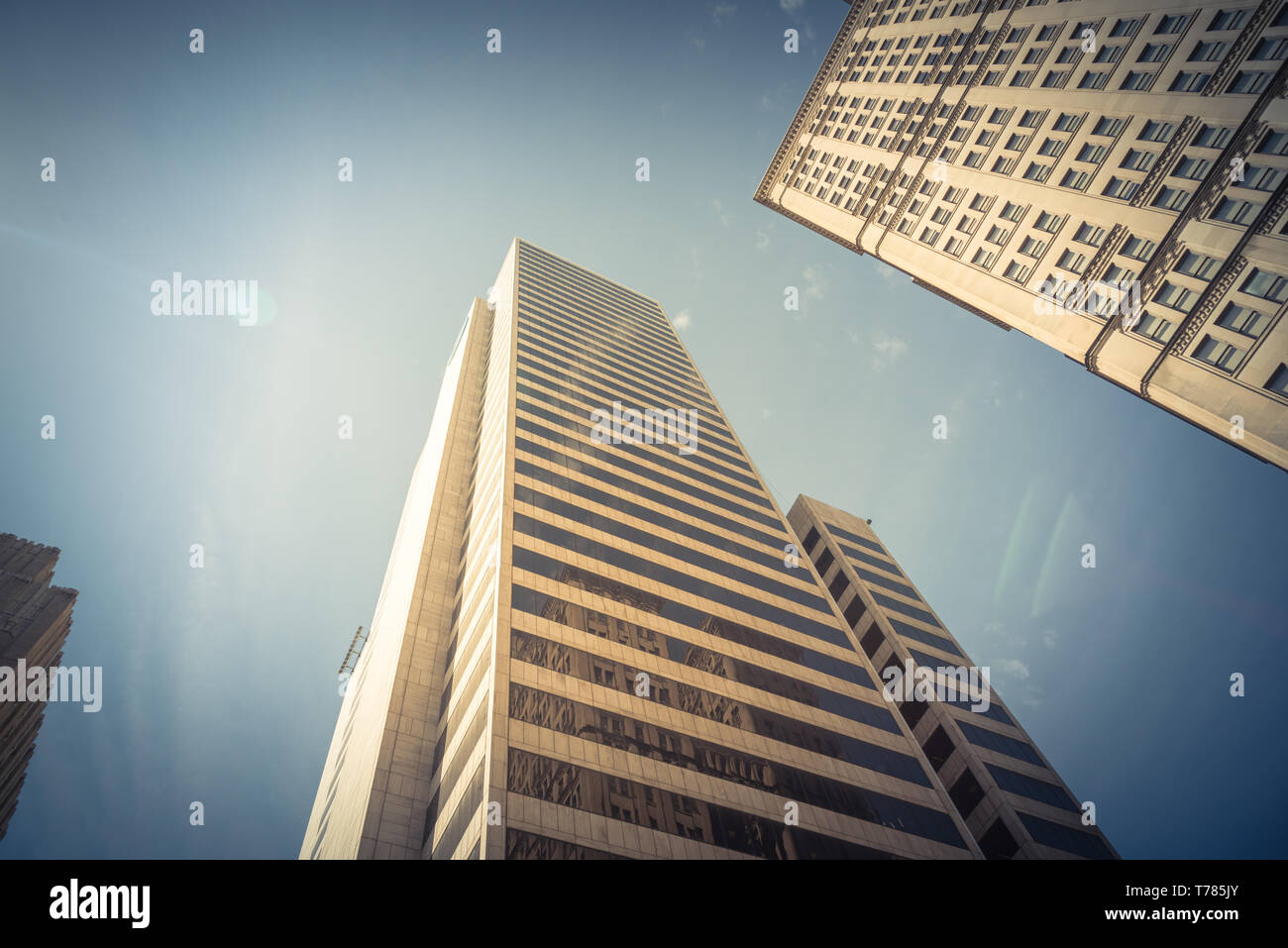 Low perspective angle view of Dallas skylines with cloud blue sky Stock ...
