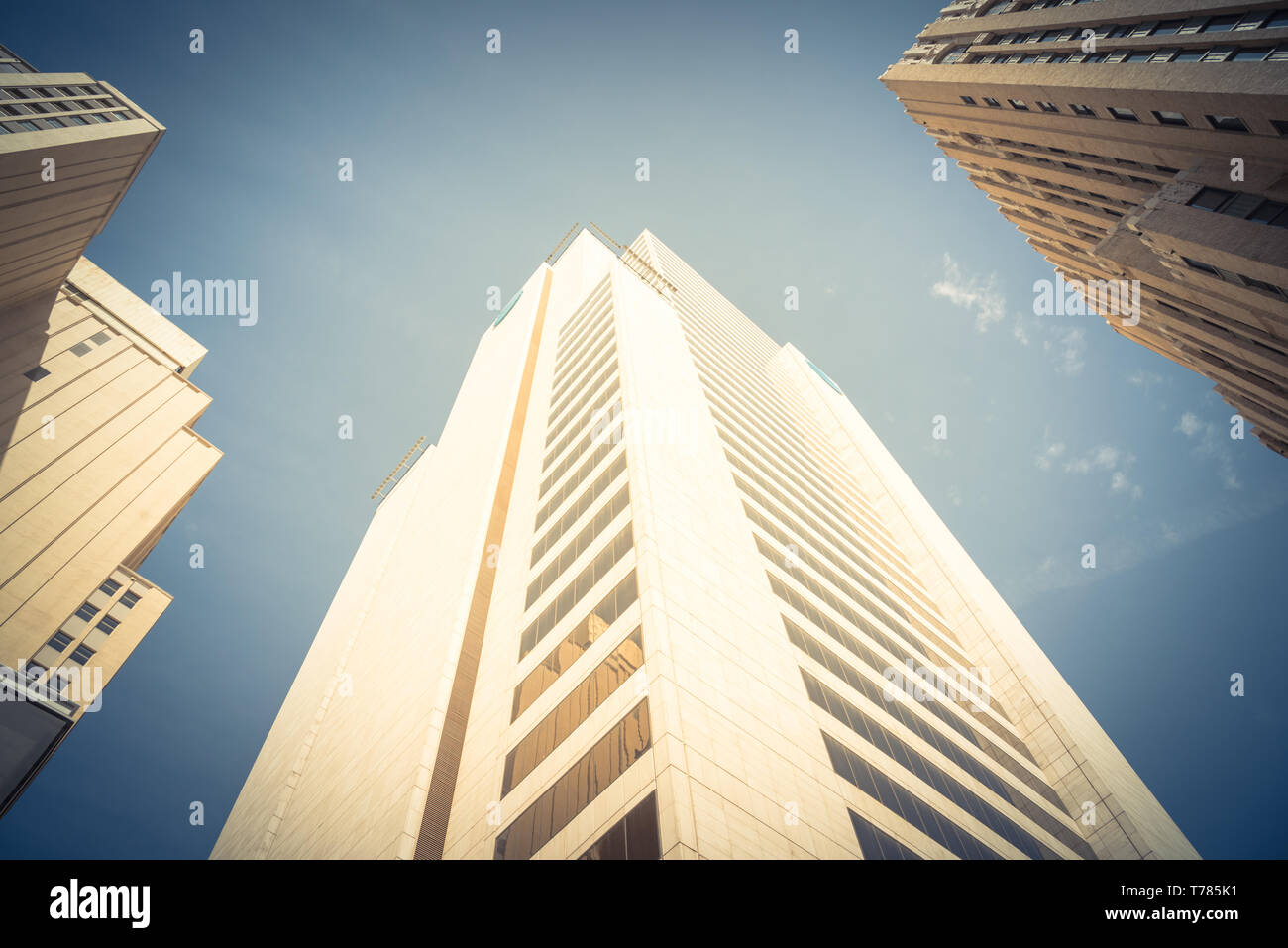 Low perspective angle view of Dallas skylines with cloud blue sky Stock ...