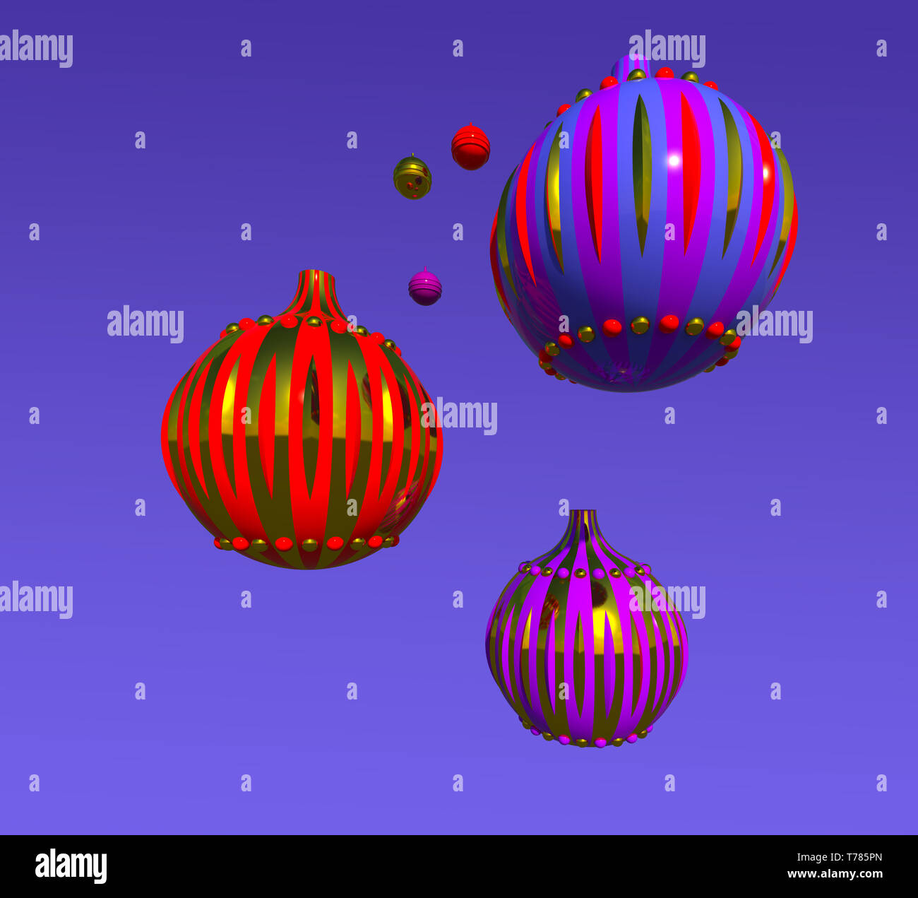 Colorful decorated balloons flying in the sky 3D illustration. Various ...