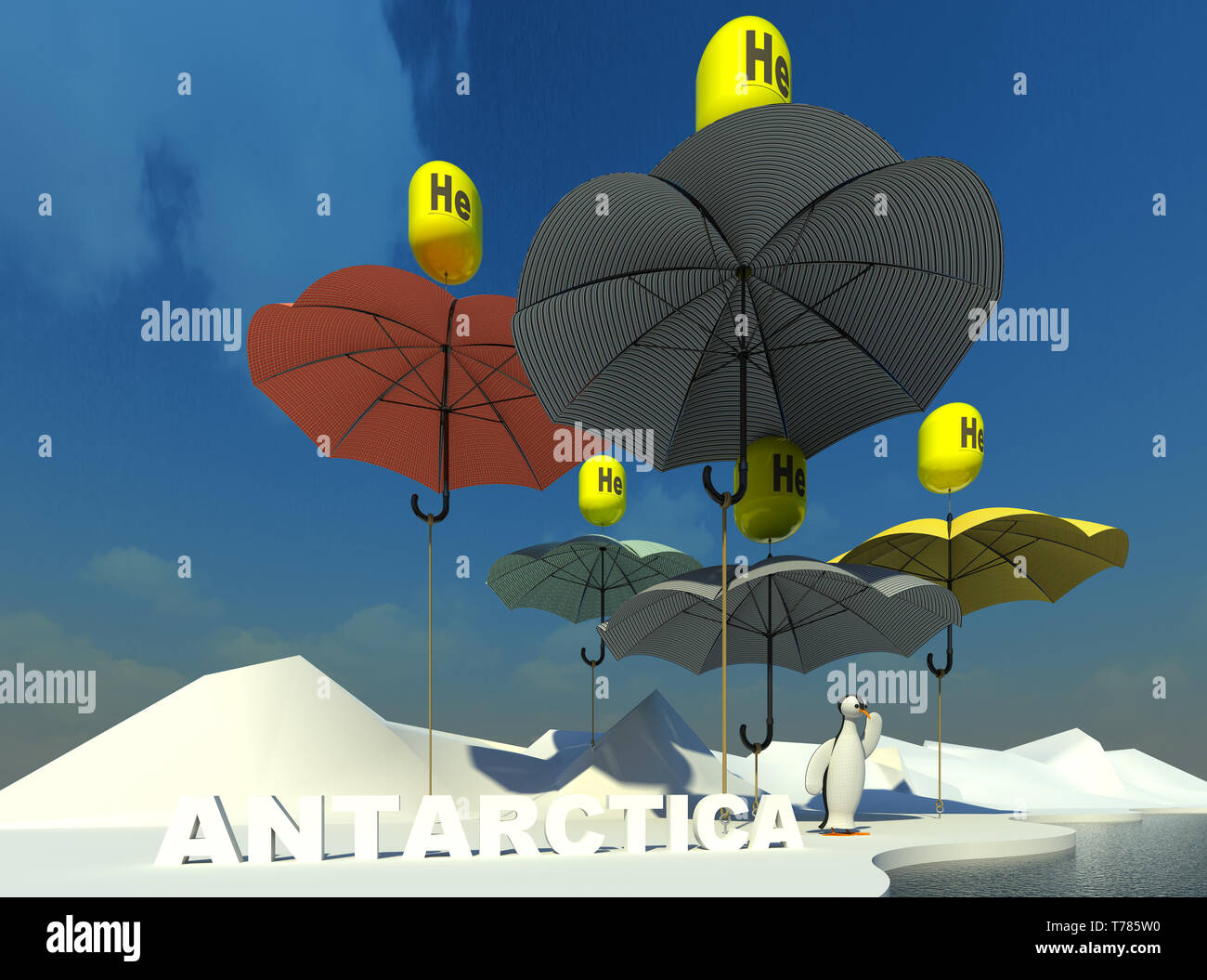 Save Antarctica ice 3D illustration. Innovative idea, helium filled ...