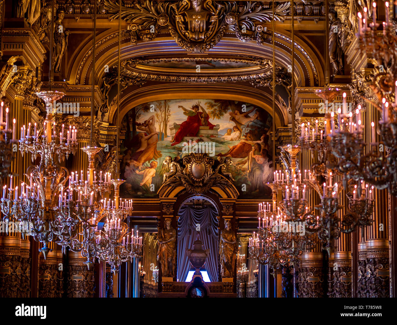 Paris, France, August 19,2018: Interior view of the Opera National de ...