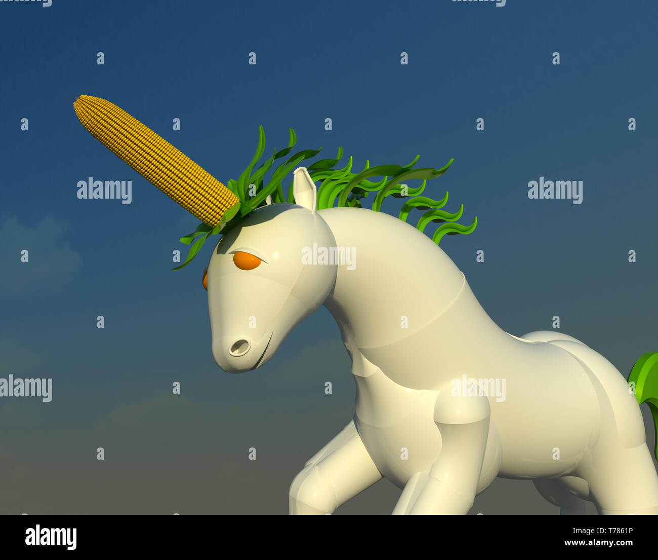 Unicorn mythical creature with corn on its forehead, green leaves mane ...