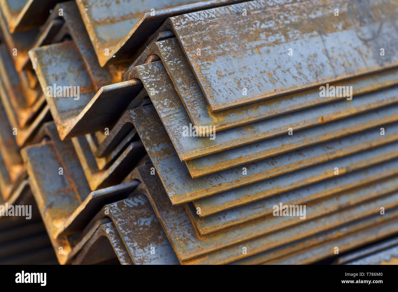 Metal profile angle in packs at the warehouse of metal products, Russia ...