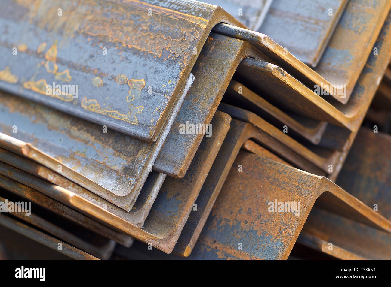 Metal profile angle in packs at the warehouse of metal products, Russia ...