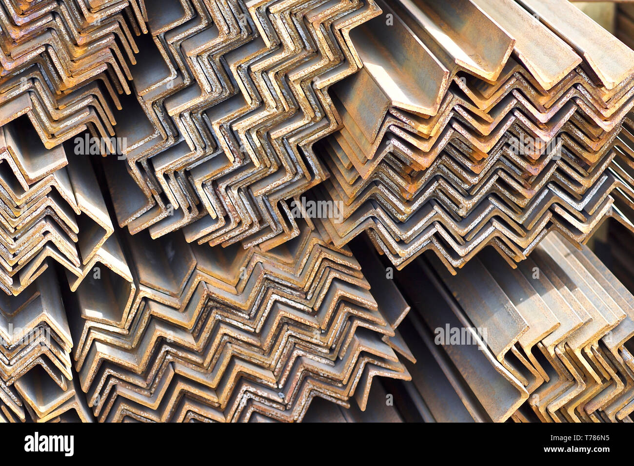 Metal profile angle in packs at the warehouse of metal products, Russia ...