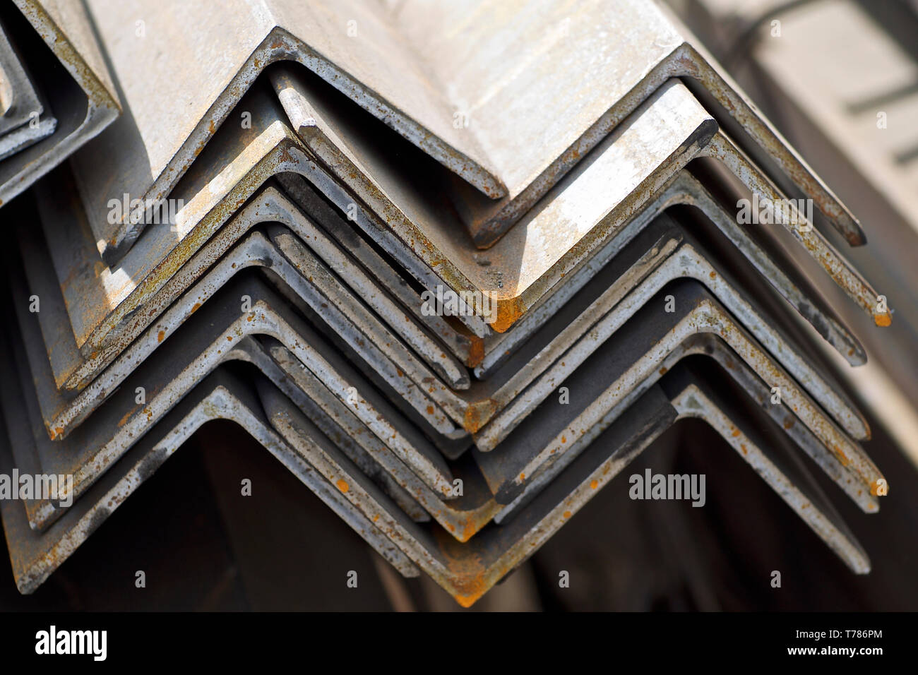 Metal profile angle in packs at the warehouse of metal products, Russia ...