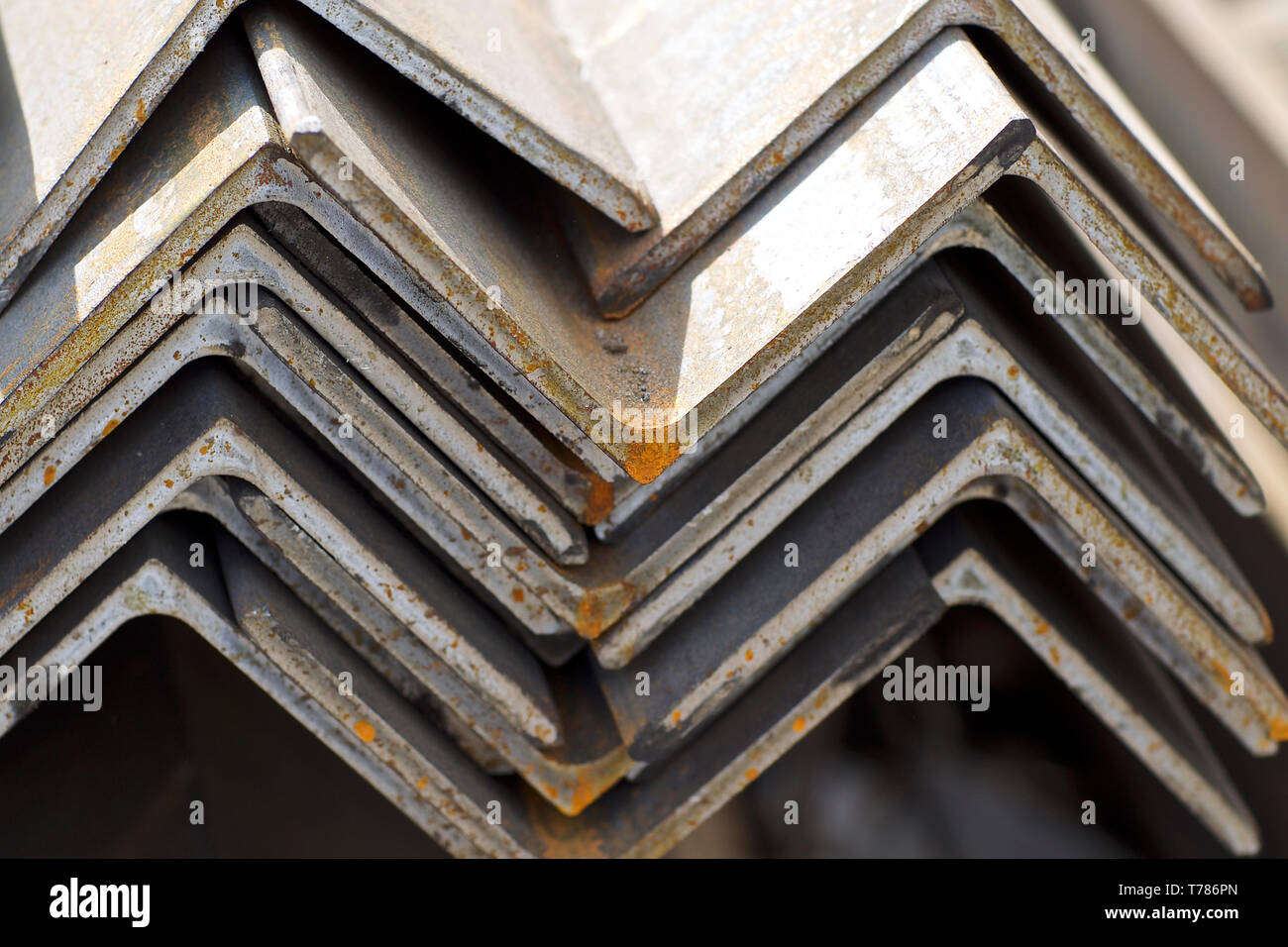 Metal profile angle in packs at the warehouse of metal products, Russia ...