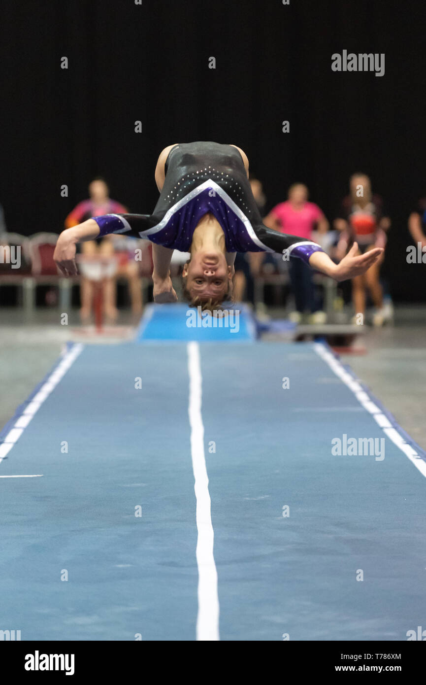 Telford, England, UK. 27 April, 2018. A female gymnast from Andover ...