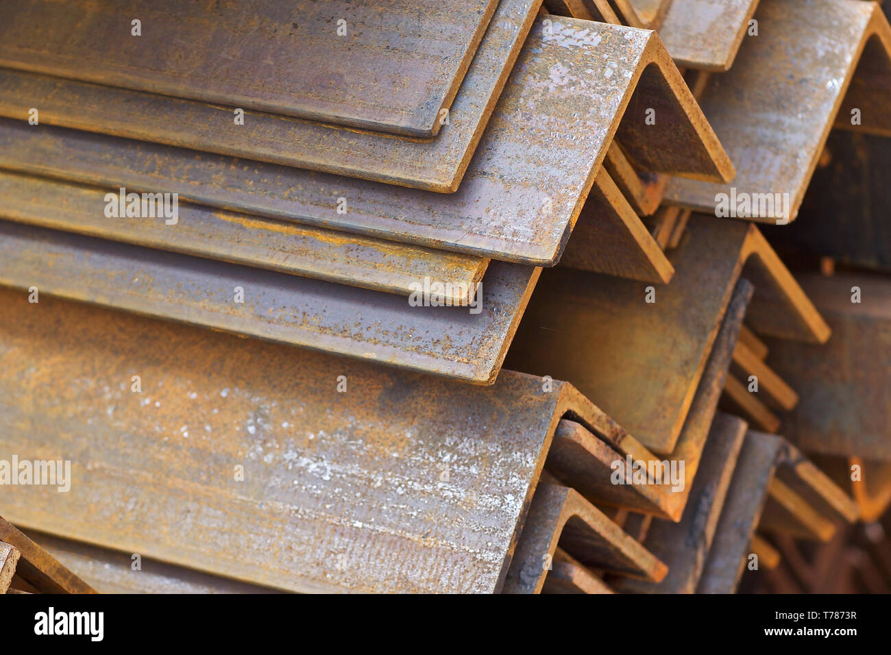 Metal profile angle in packs at the warehouse of metal products, Russia ...