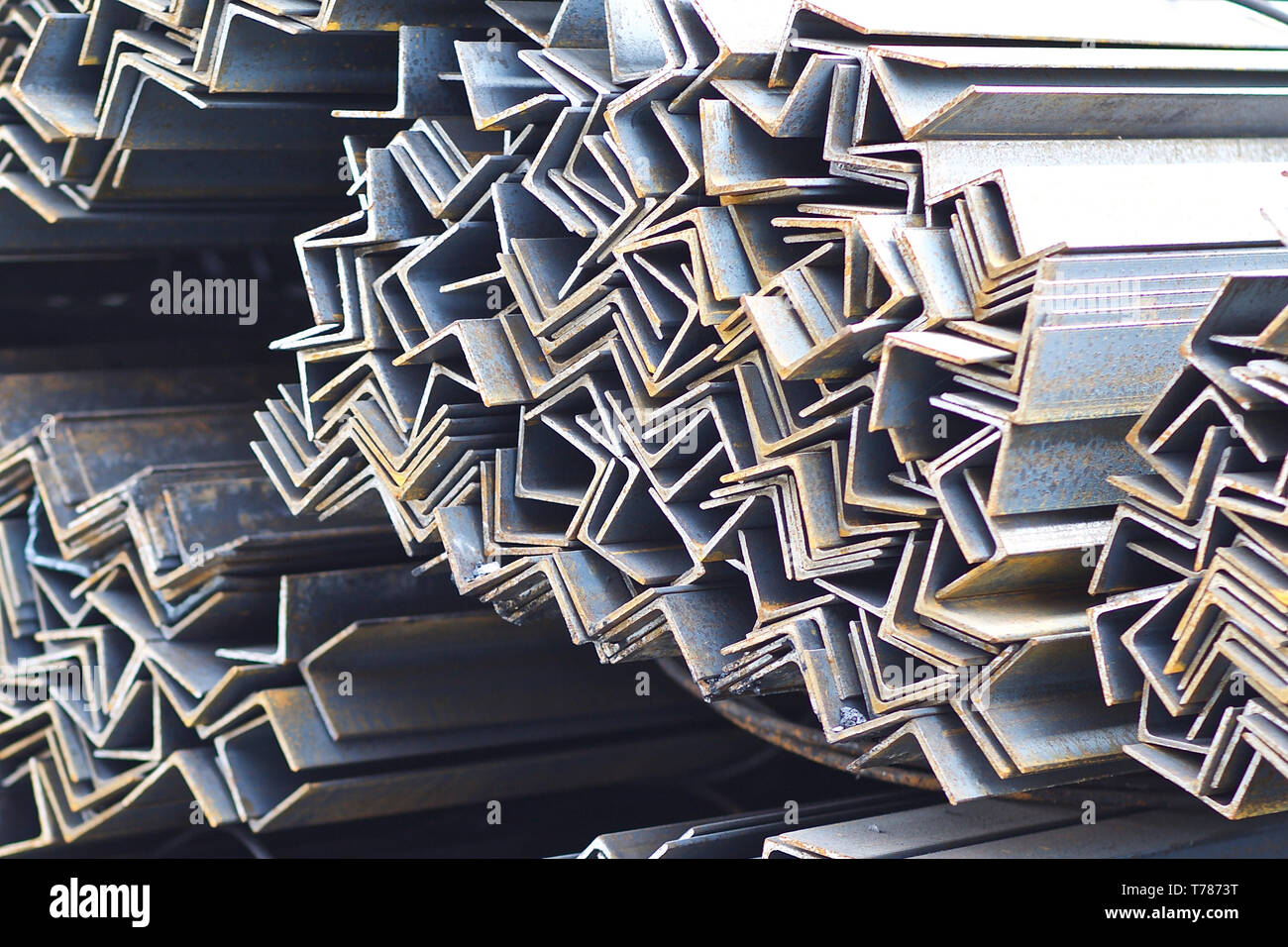 Metal profile angle in packs at the warehouse of metal products, Russia ...