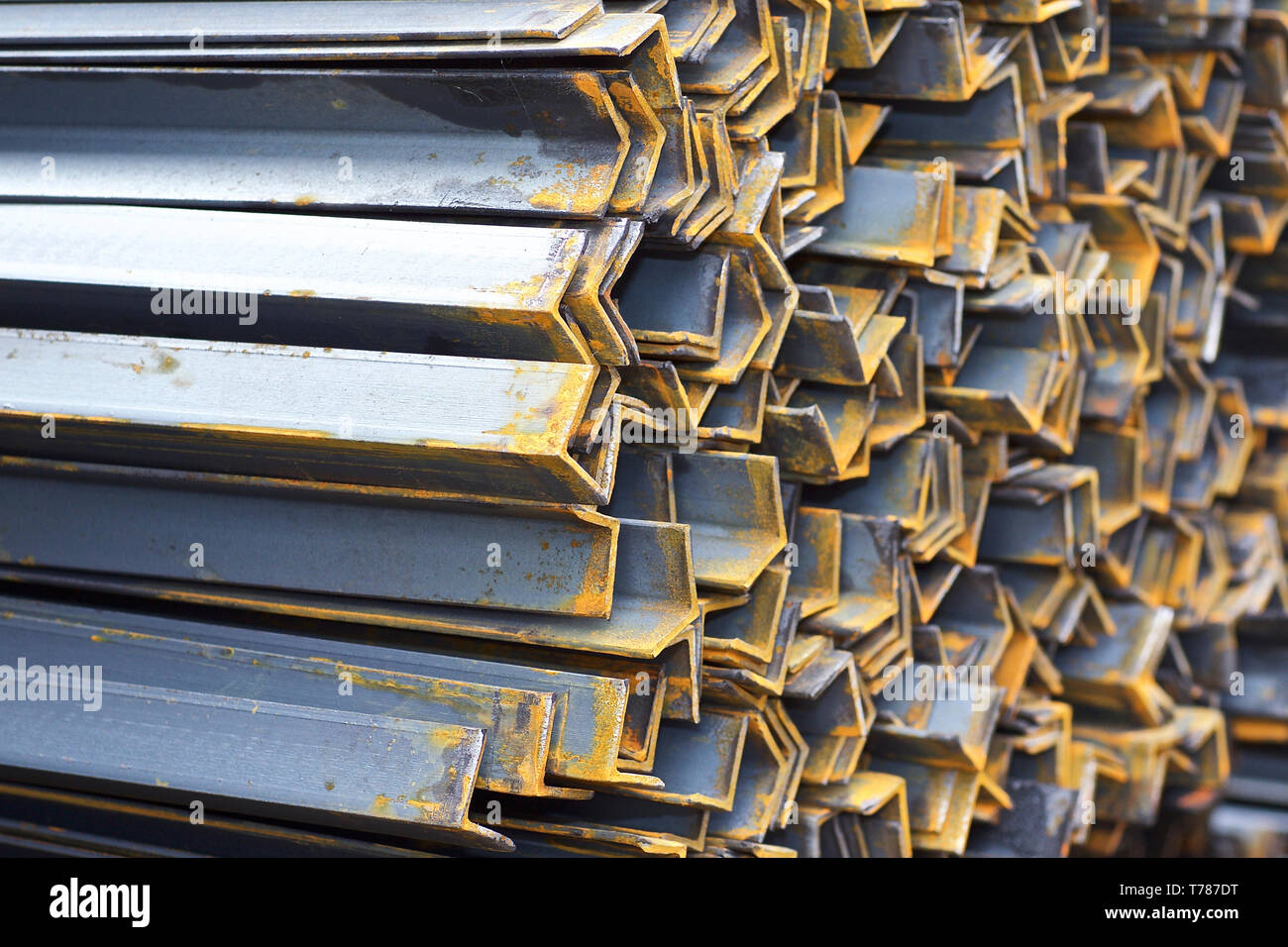 Metal profile angle in packs at the warehouse of metal products, Russia ...