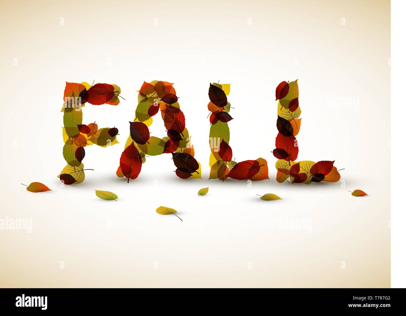 Vector fall lettering illustration made from colorful leafs Stock ...