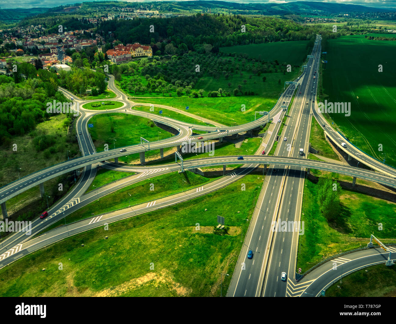 Aerial view highway interchange under hi-res stock photography and ...