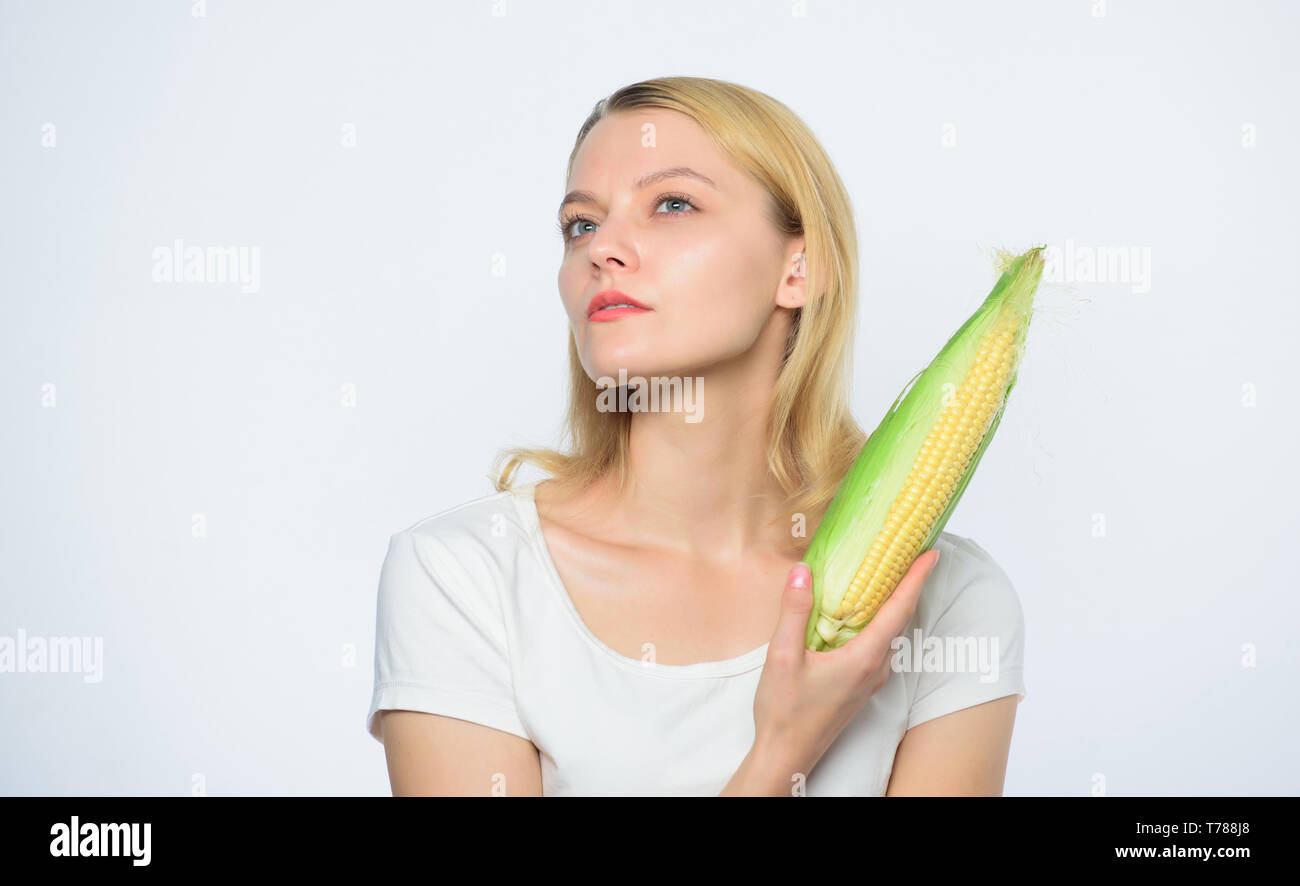 healthy teeth. agriculture and cultivation. woman eating corn ...