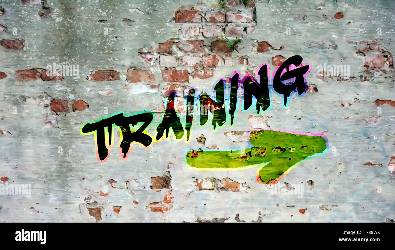 Street Graffiti the Direction Way to Training Stock Photo - Alamy
