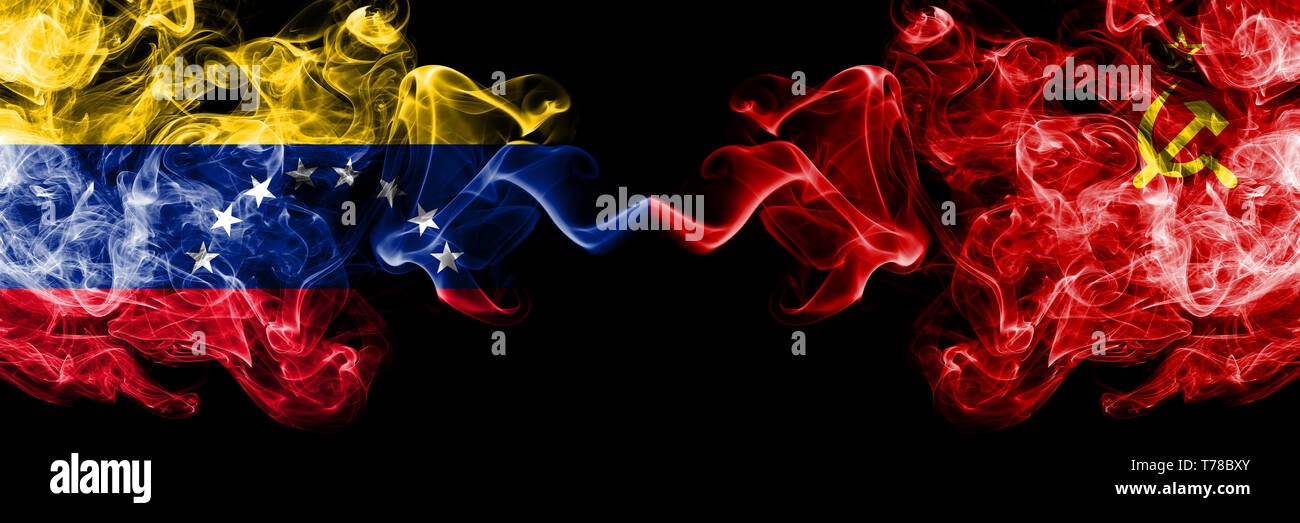 Venezuela vs USSR, Communist smoky mystic flags placed side by side ...