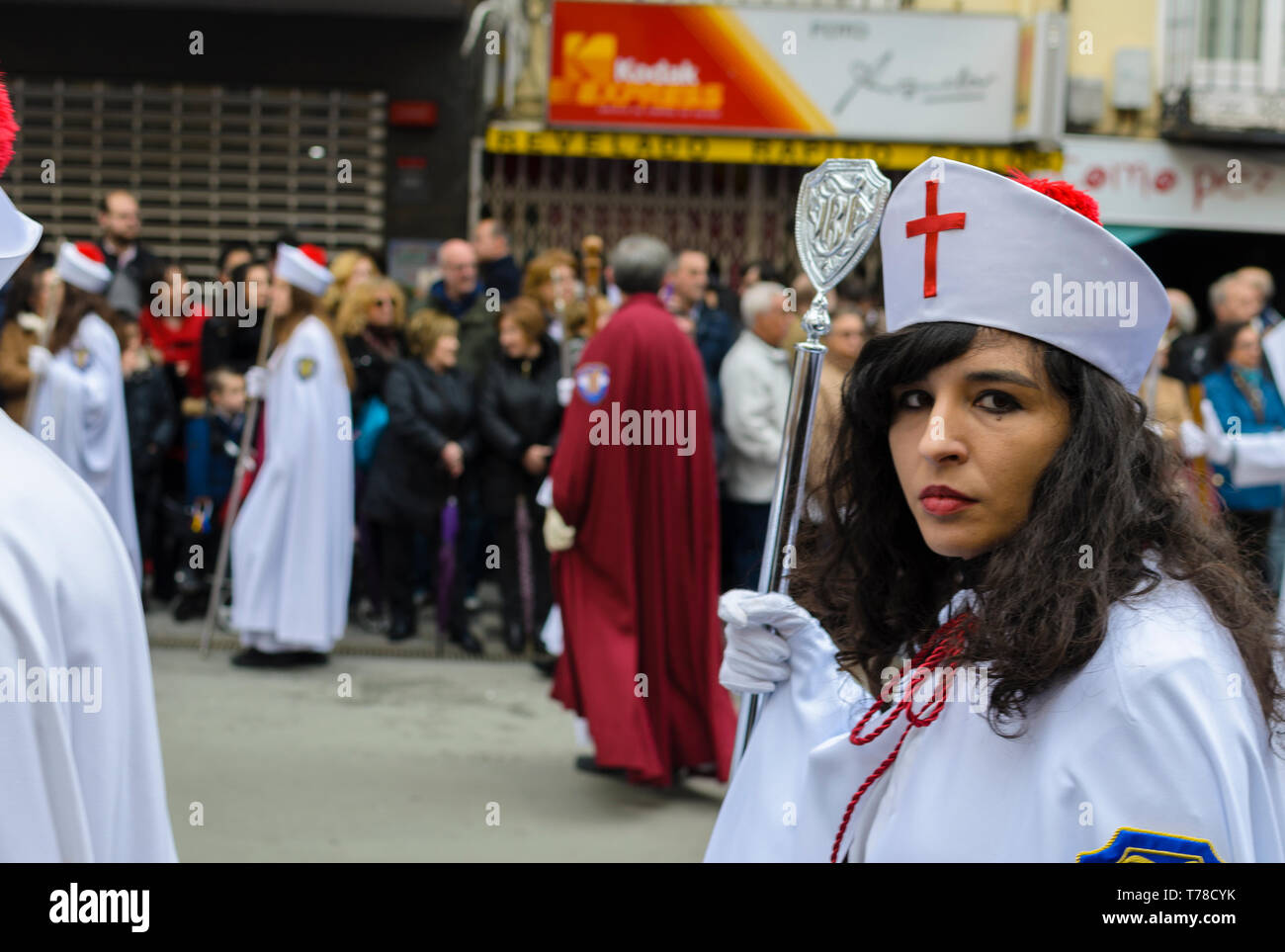 Cuenca city, Spain. 21 th April,2019. Procession parade El Encuentro in ...