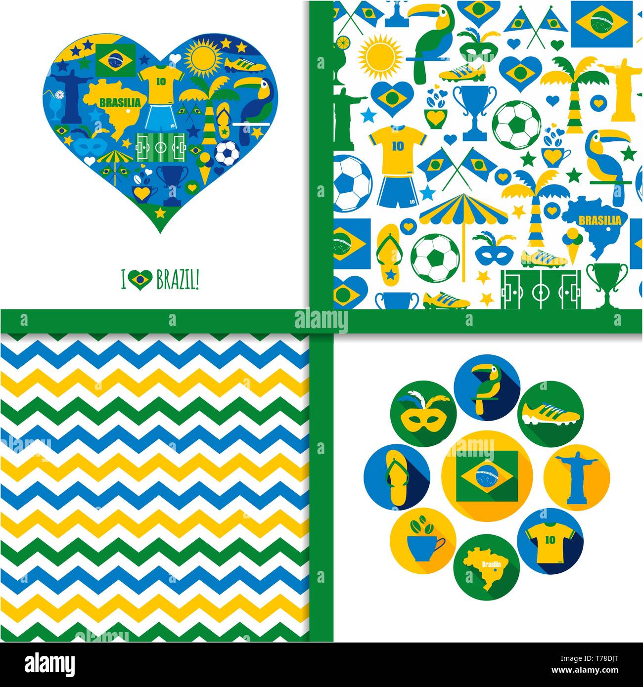 Brazil background set. Icons and seamless pattern Stock Vector Image ...