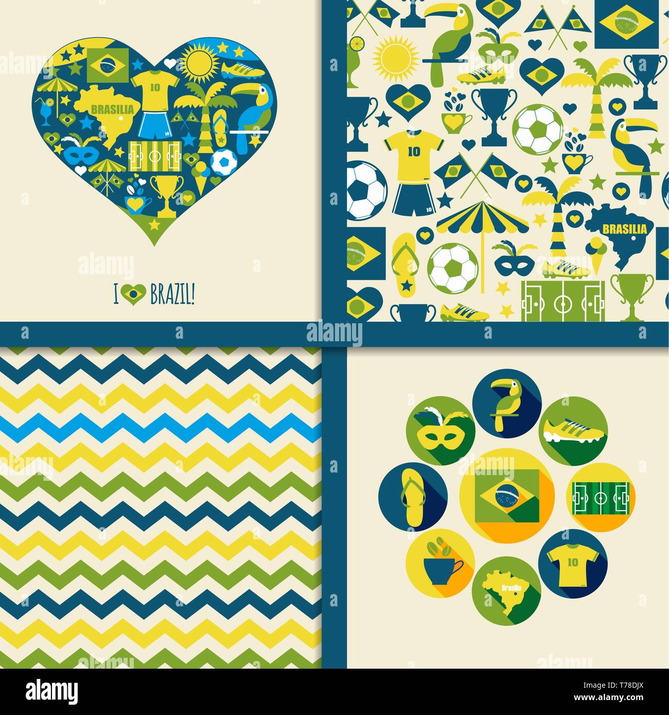 Brazil background set. Icons and seamless pattern Stock Vector Image ...
