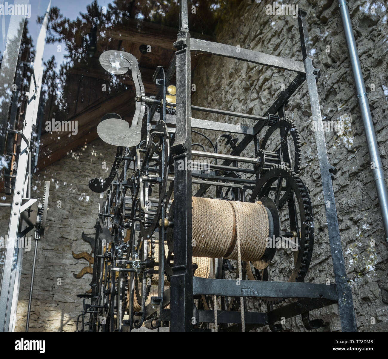 Clockwork large vintage clock. Gear mechanism of the clock tower Stock ...