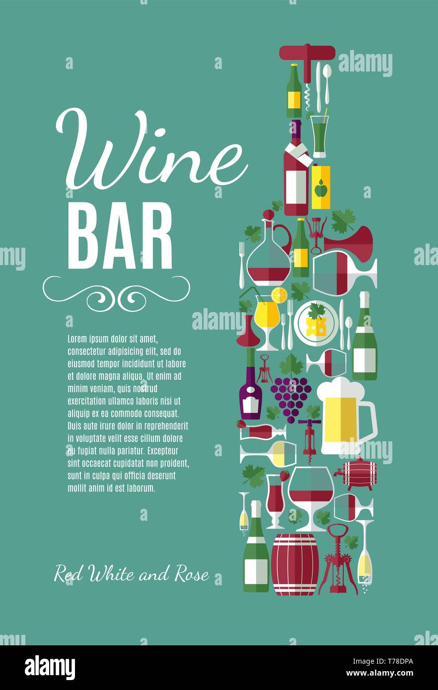 Vine flat background. Wine bar composition Stock Vector Image & Art - Alamy