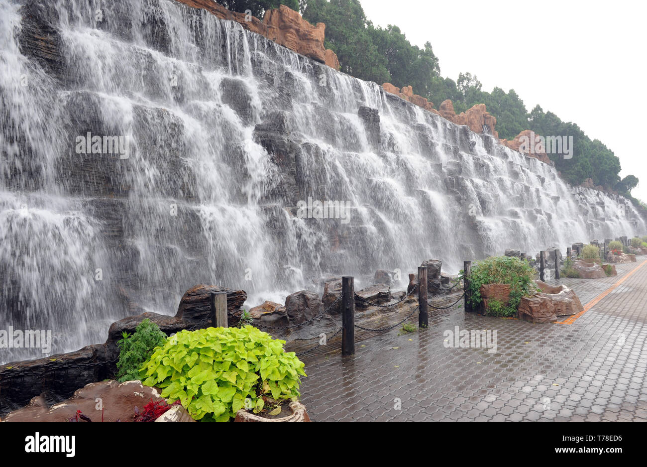 Artificial waterfalls in the park Stock Photo - Alamy