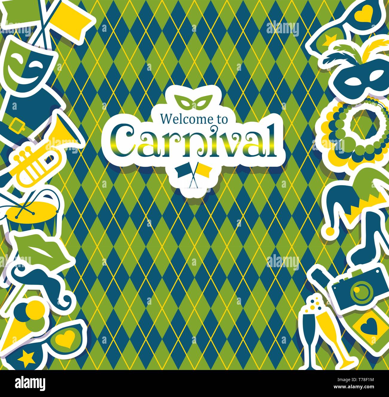Bright vector carnival icons and sign Welcome to Carnival Stock Vector ...