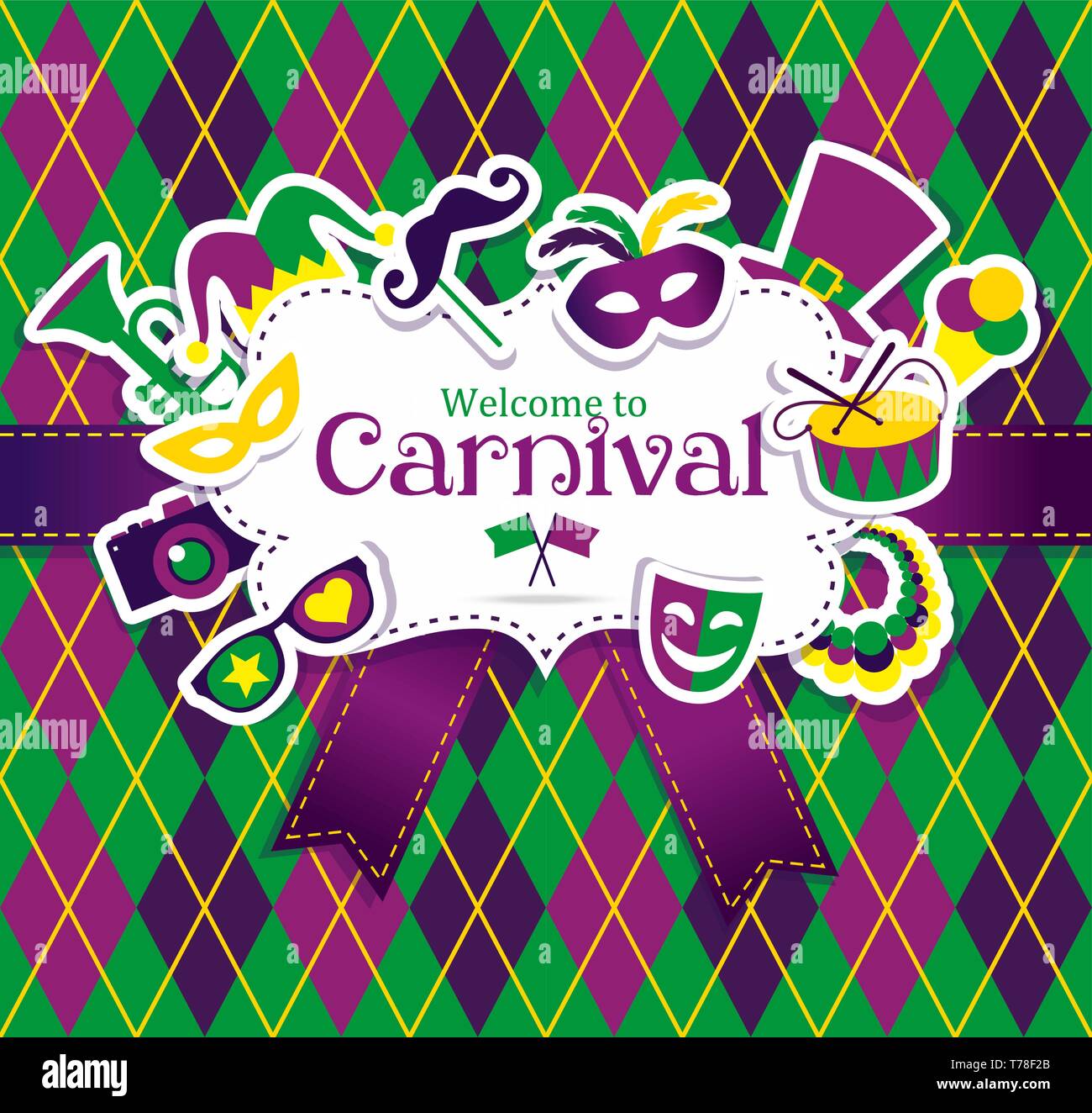 Bright vector carnival icons and sign Welcome to Carnival Stock Vector ...