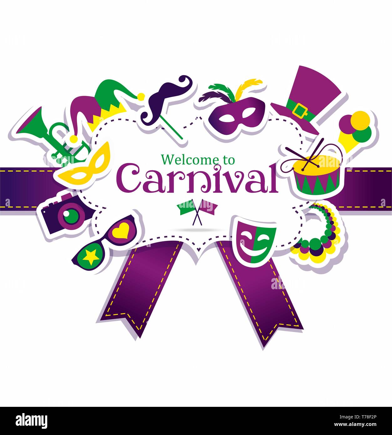 Bright vector carnival icons and sign Welcome to Carnival Stock Vector ...