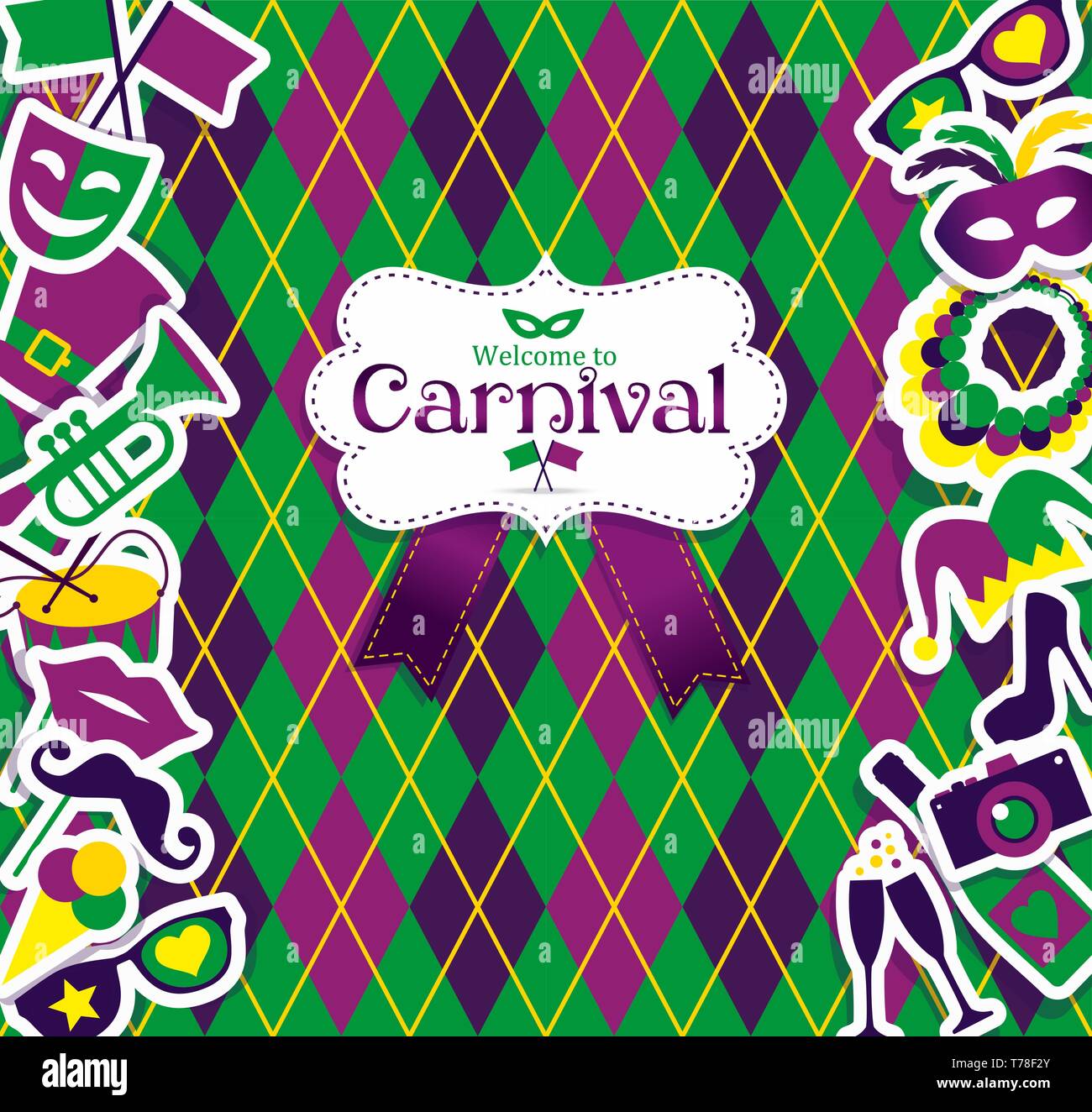 Bright vector carnival icons and sign Welcome to Carnival Stock Vector ...